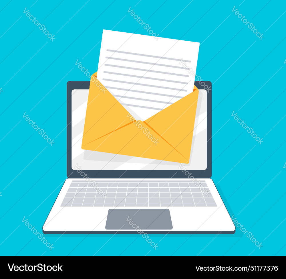 Open envelope on the screen laptop sending Vector Image