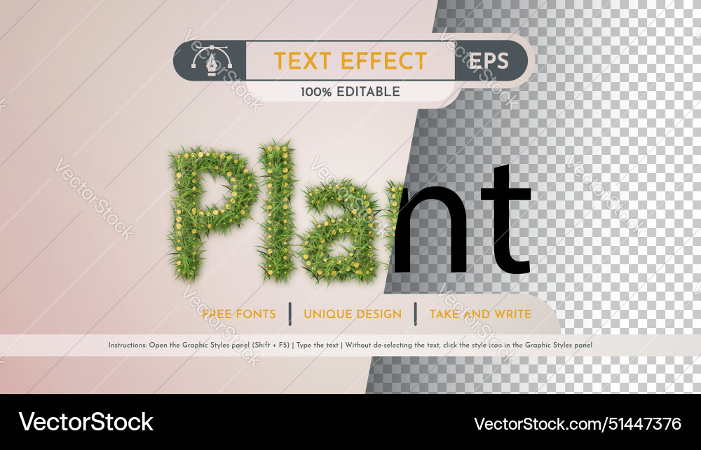 Plant text effect graphic style mockup and Vector Image