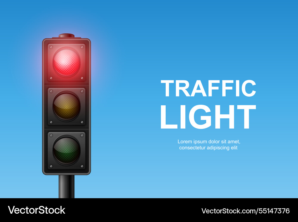 Realistic traffic light with red Royalty Free Vector Image