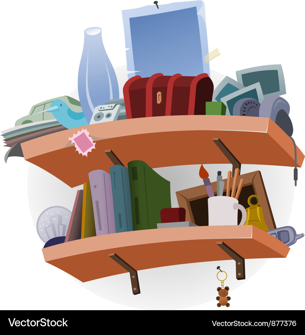 Shelf full of stuff Royalty Free Vector Image - VectorStock