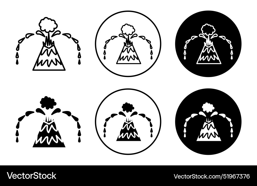 Volcanic erruption flat line icon set Royalty Free Vector