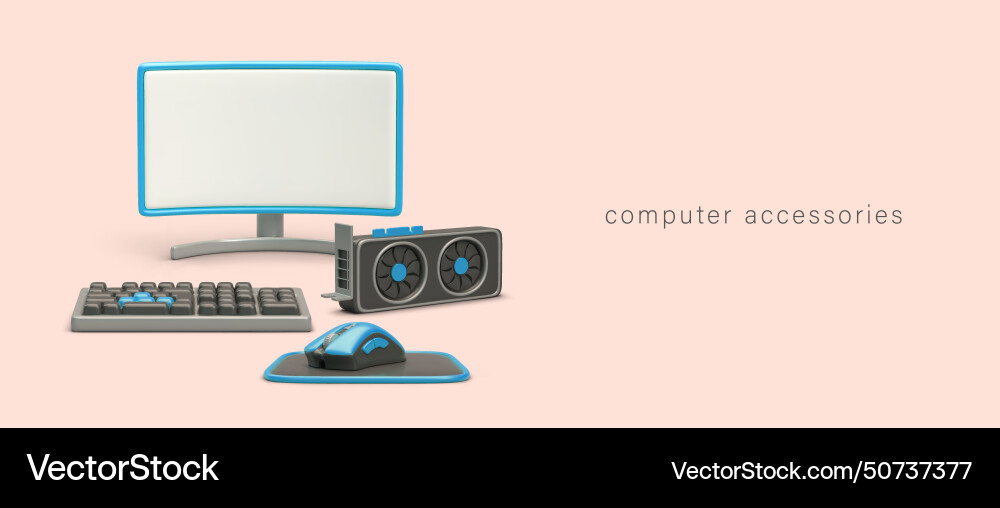 Realistic computer accessories wide monitor video Vector Image
