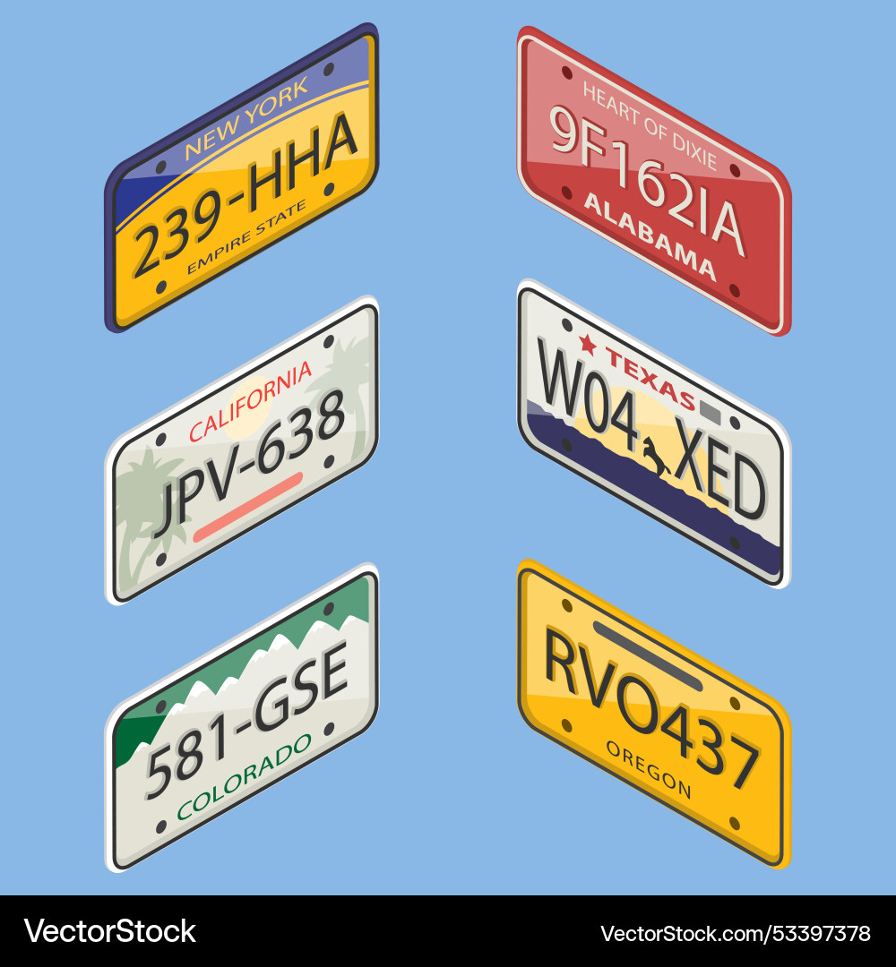 3d isometric flat set of license plates Royalty Free Vector