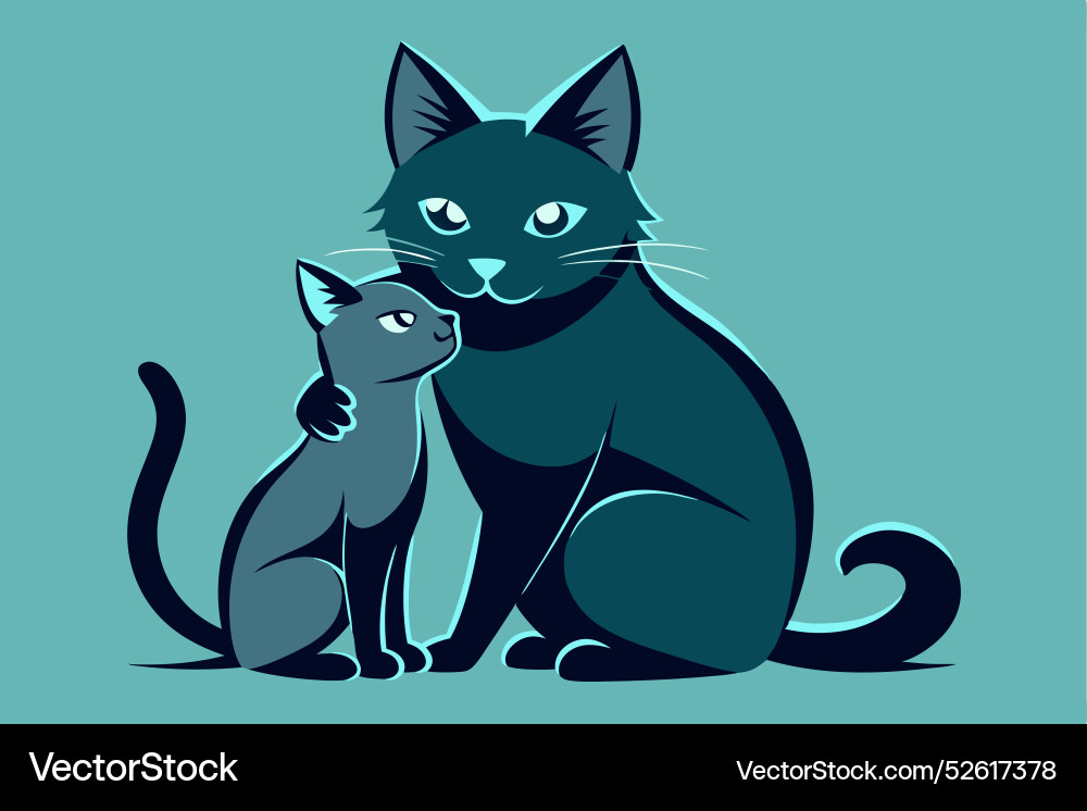 Cat hug a kitten silhouette q Royalty Free Vector Image