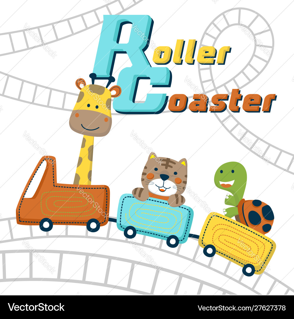 Cute animals cartoon on roller coaster giraffe Vector Image