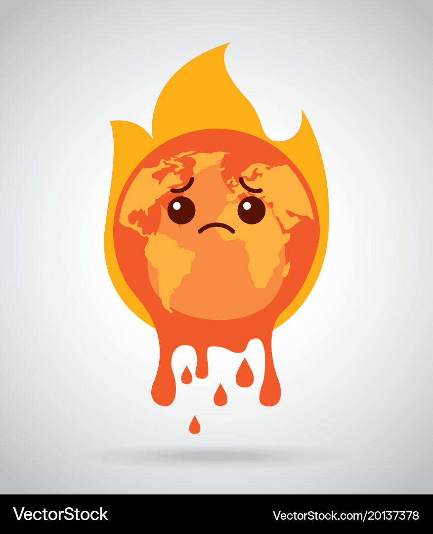 Melting cartoon planet earth burning fire sad Vector Image