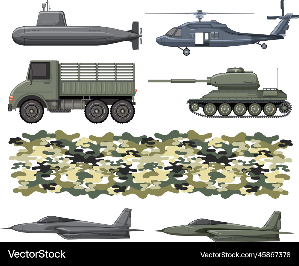 Set of military transportation Royalty Free Vector Image