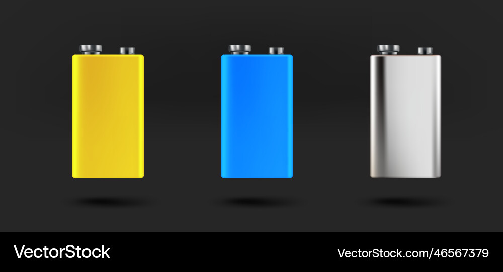 Different 9v batteries icons collection 3d Vector Image