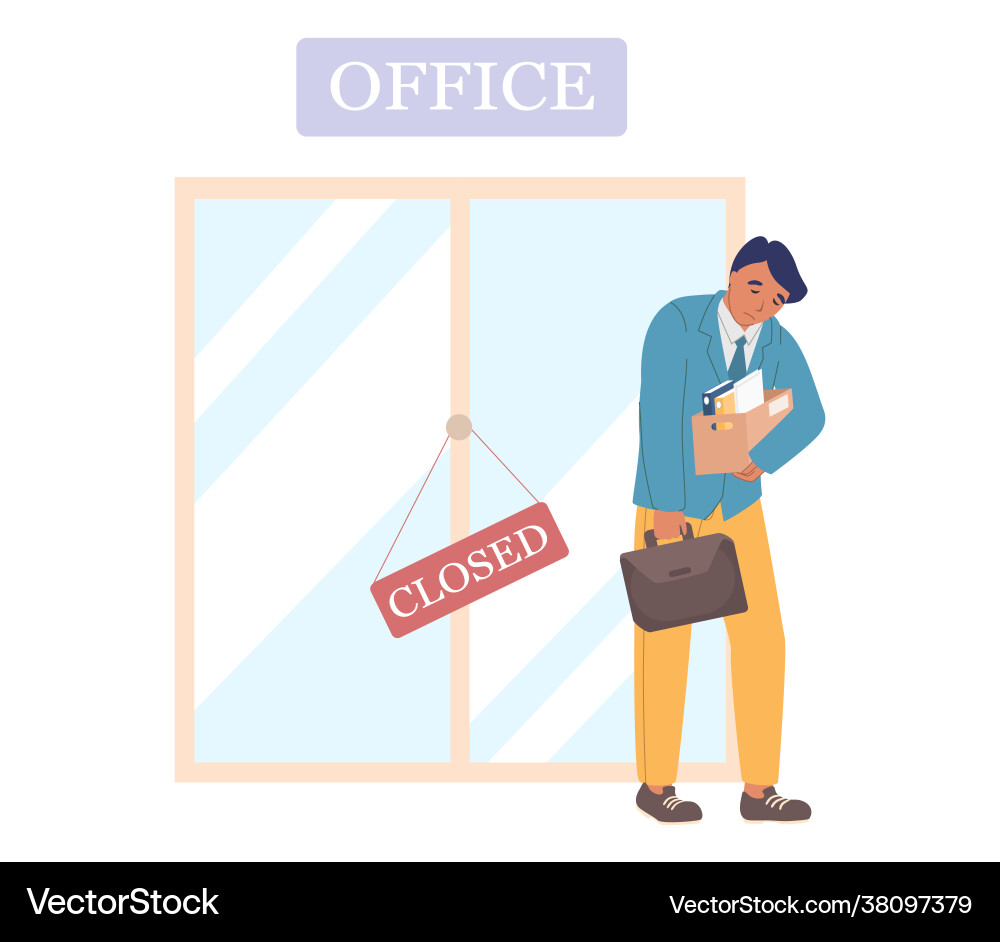 Employee leaving closed office Royalty Free Vector Image