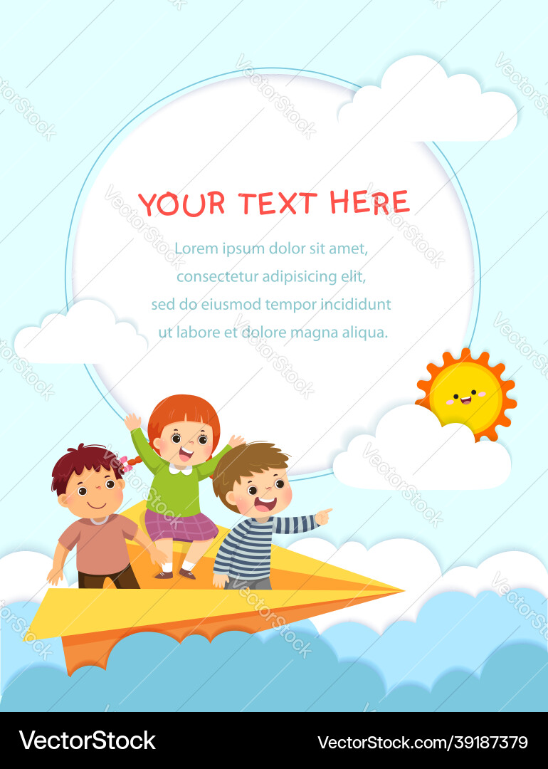 Happy Kids Paper Airplane Royalty Free Vector Image