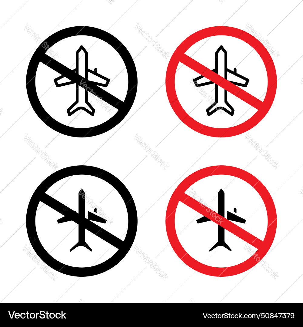 No plane sign icon set ban sky flight aircraft Vector Image