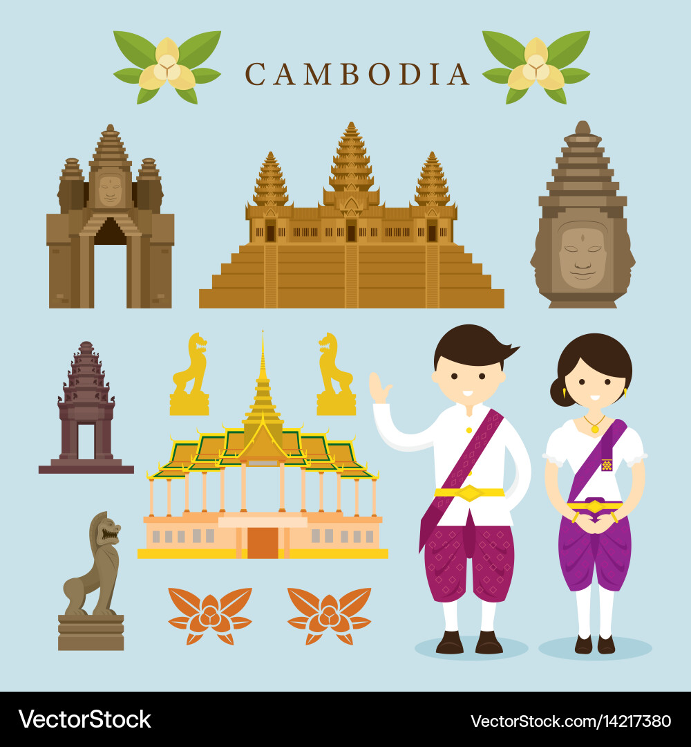 Cambodia landmarks and objects design elements Vector Image