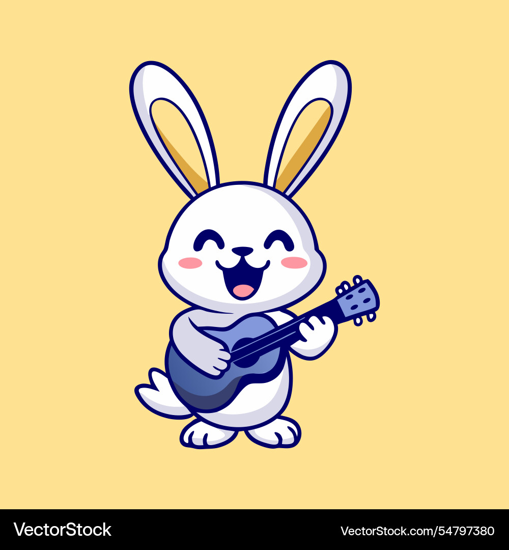 Cute bunny playing guitar with joyful expression Vector Image