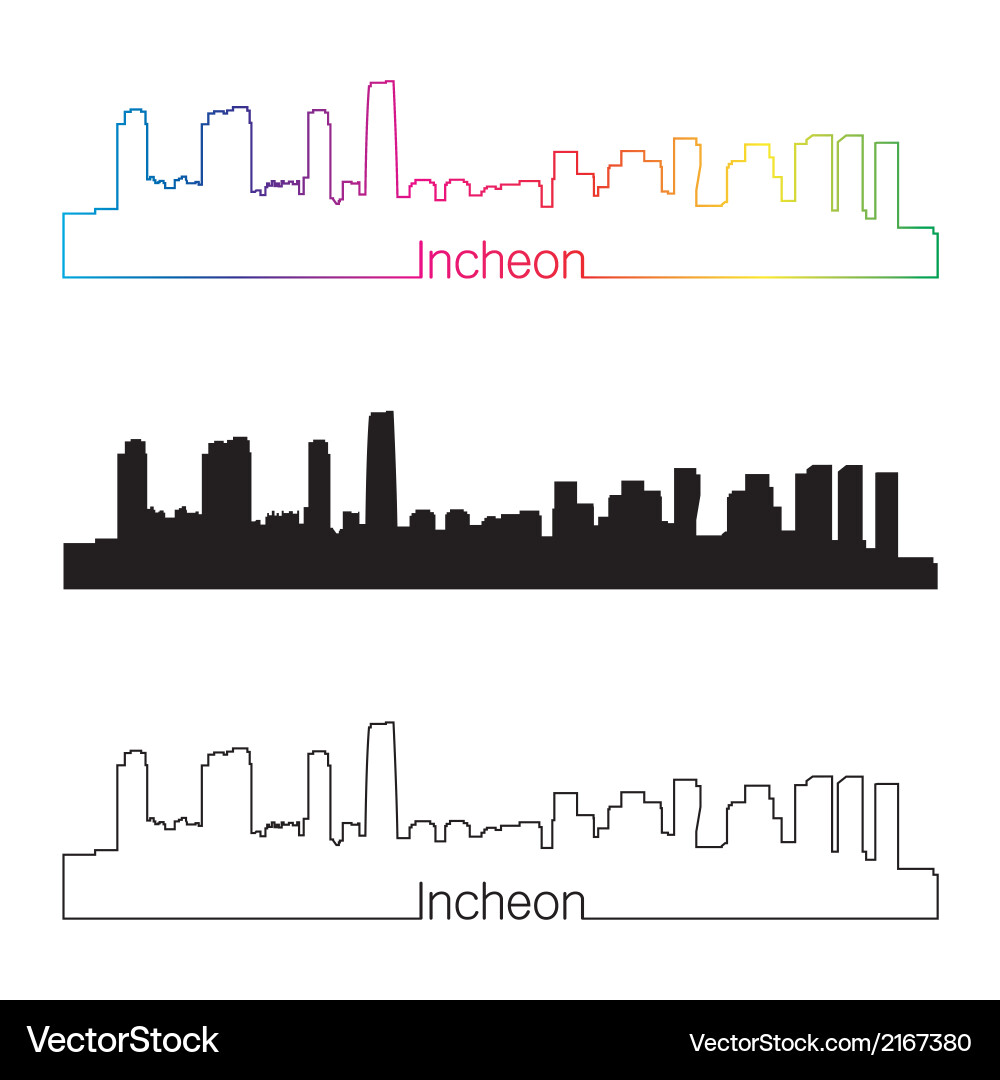 Incheon skyline linear style with rainbow Vector Image