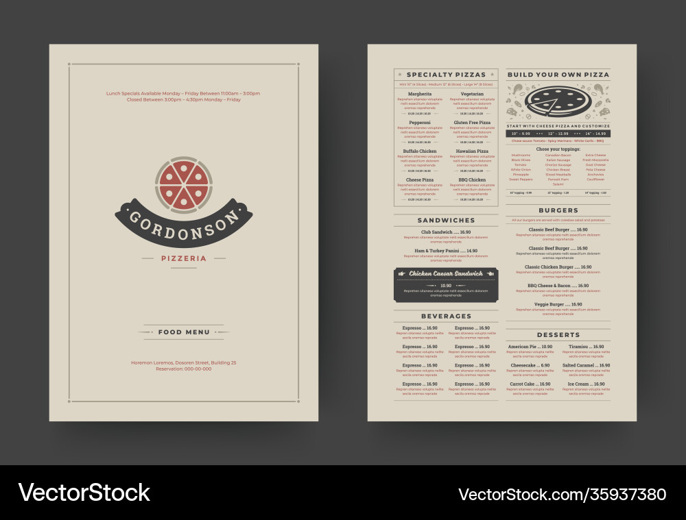 Pizza restaurant menu layout design brochure Vector Image