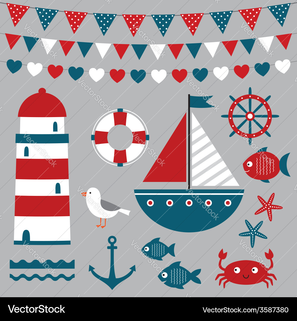 Sea design elements set Royalty Free Vector Image