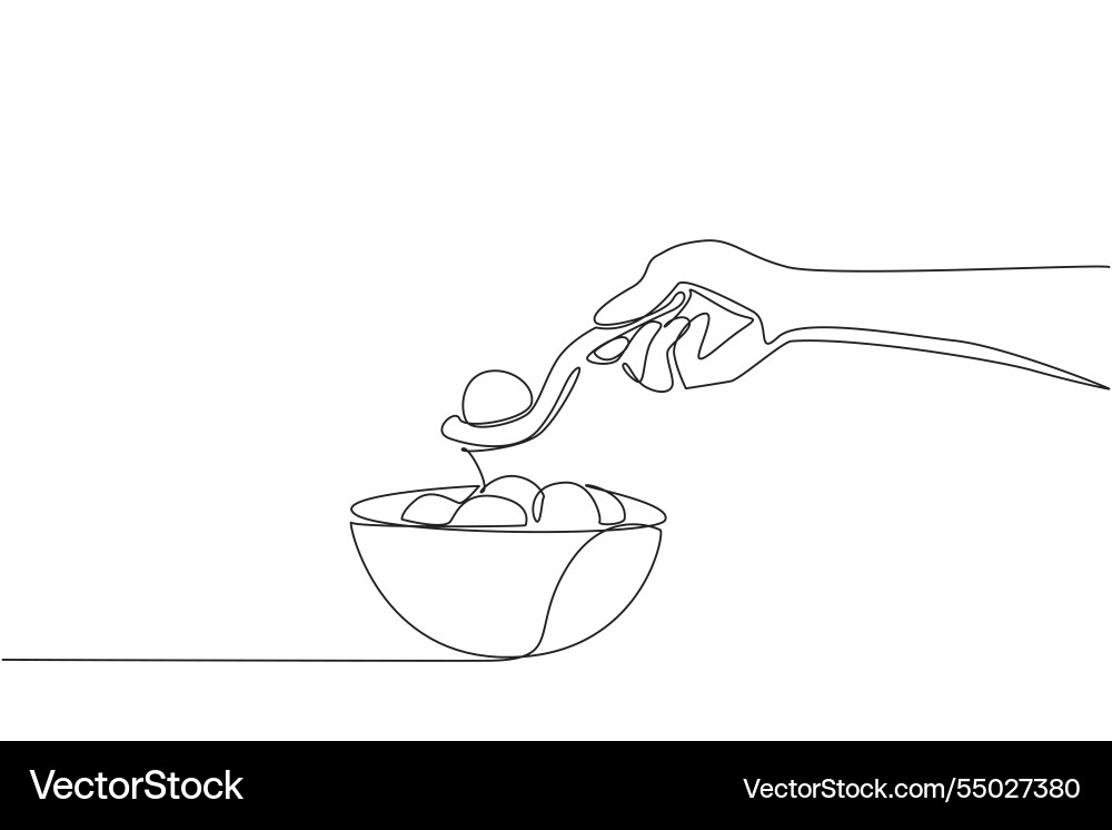 Single continuous line drawing hand scooping Vector Image