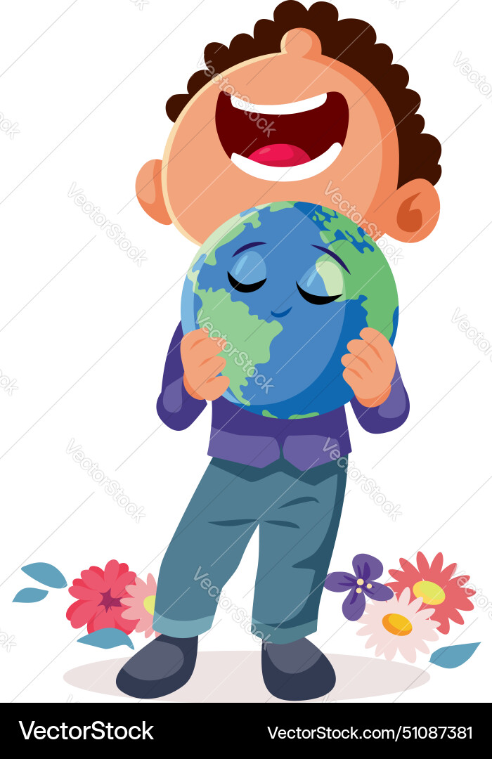 Child holding a smiling planet for environmental Vector Image
