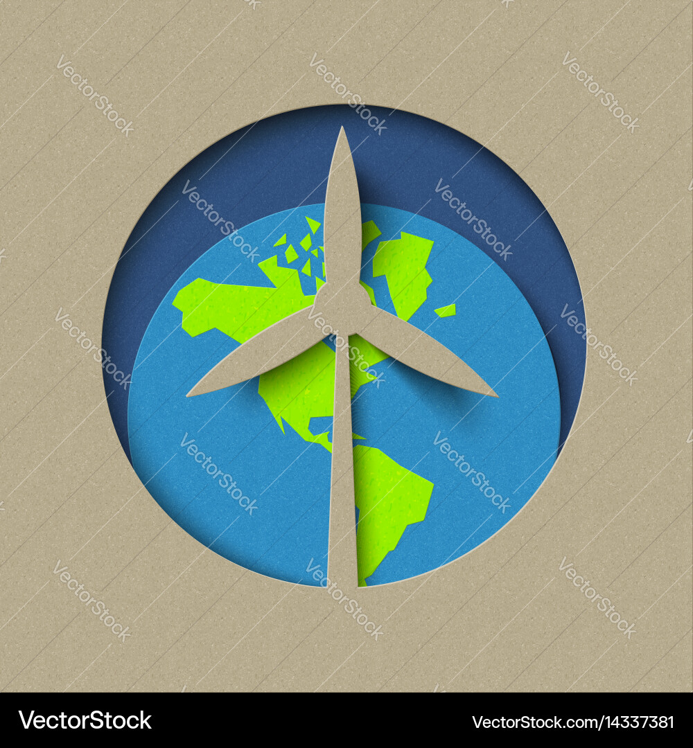 Earth day wind mill green energy paper cut design Vector Image