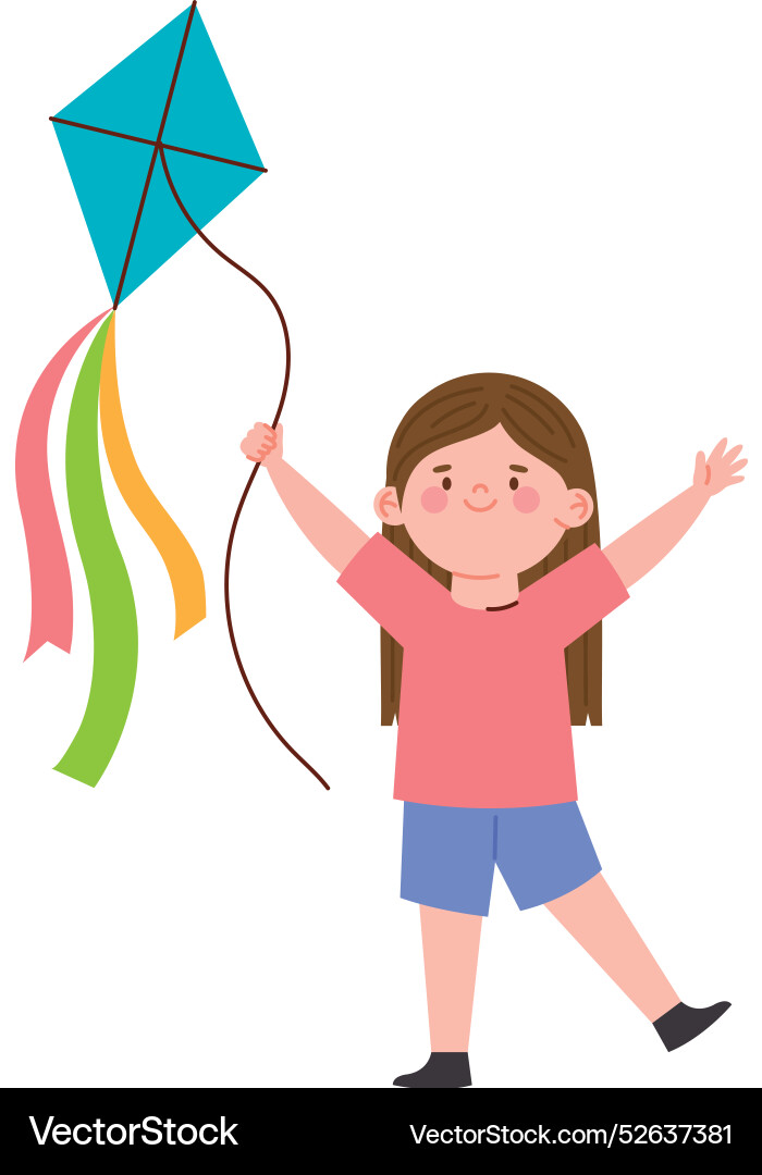 Happy girl flying kite Royalty Free Vector Image