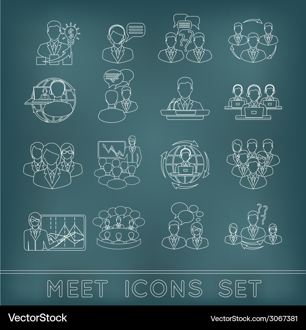 Meeting outline icons set Royalty Free Vector Image