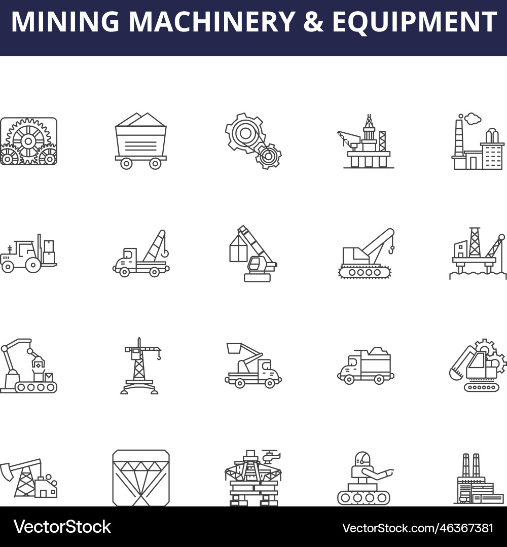 Mining machinery equipment line icons Royalty Free Vector