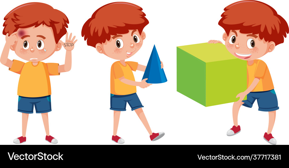 Set a boy holding different math tools Royalty Free Vector
