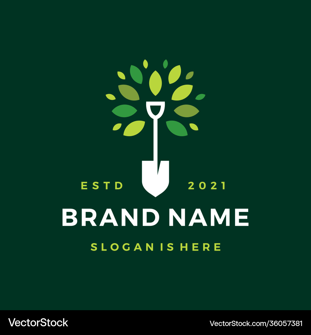 Shovel tree leaf spade nature green logo icon Vector Image