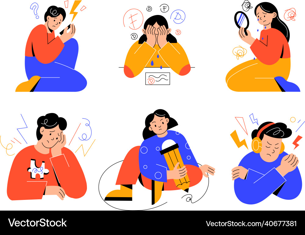 Teens problems teenage behavior unhappy worried Vector Image
