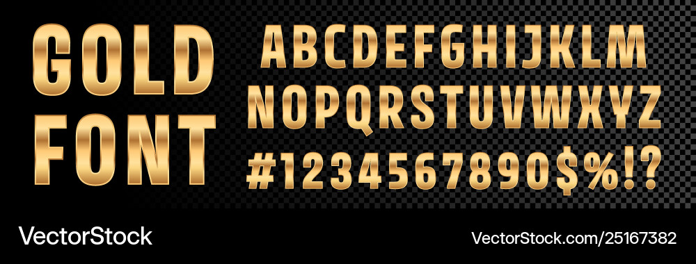 Gold font numbers and letters alphabet typography Vector Image