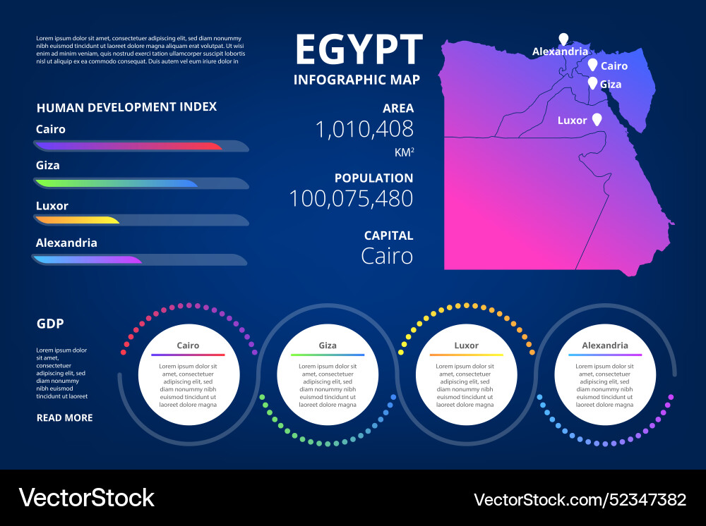 Gradient egypt map infographic Royalty Free Vector Image