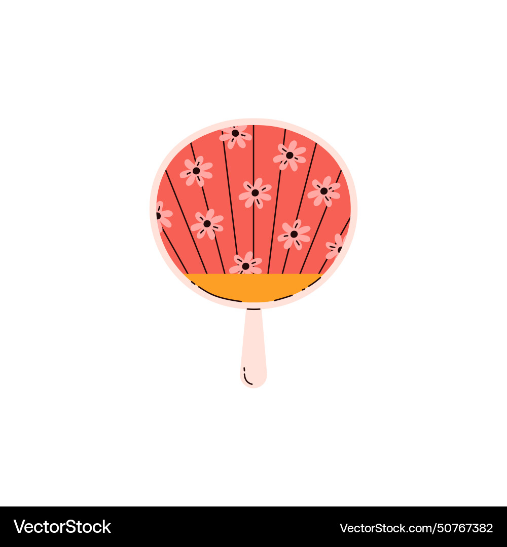 Japanese non-folding red hand fan with bamboo Vector Image