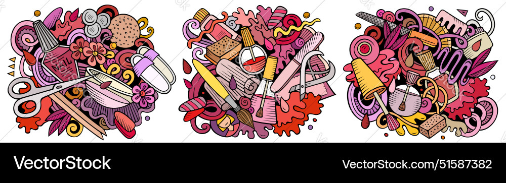 Nail salon cartoon doodle designs set Royalty Free Vector