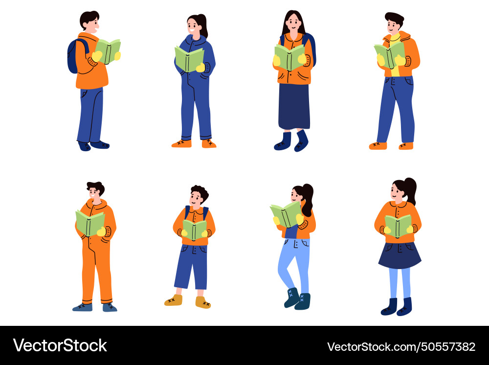 People reading book collection flat style Vector Image