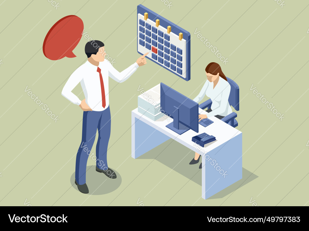 Isometric project manager working organizer app Vector Image