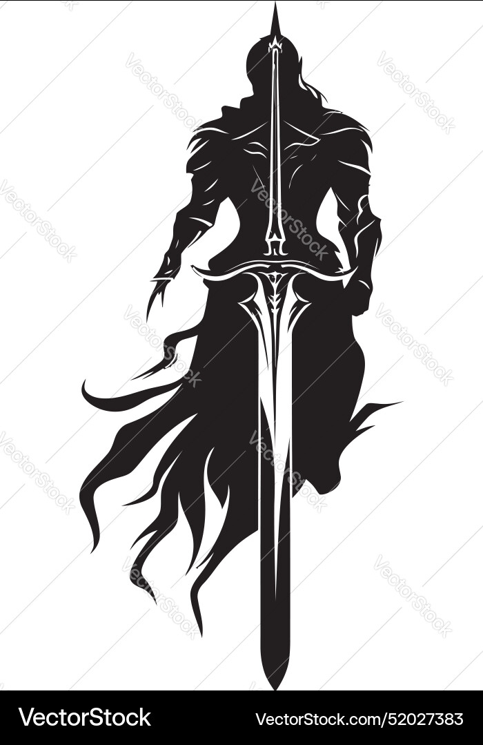 Regal defender knight soldier raised sword emblem Vector Image