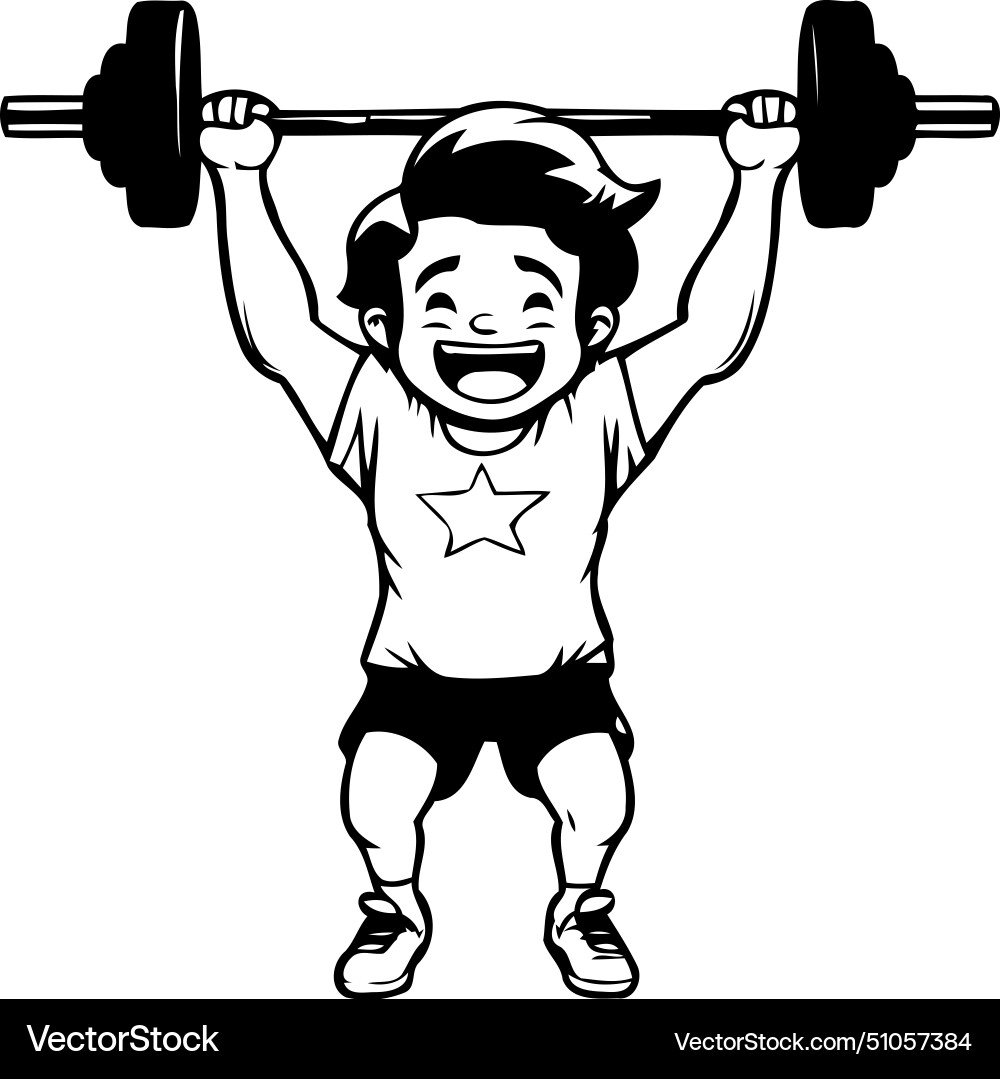 Cartoon boy lifting a barbell in style Royalty Free Vector