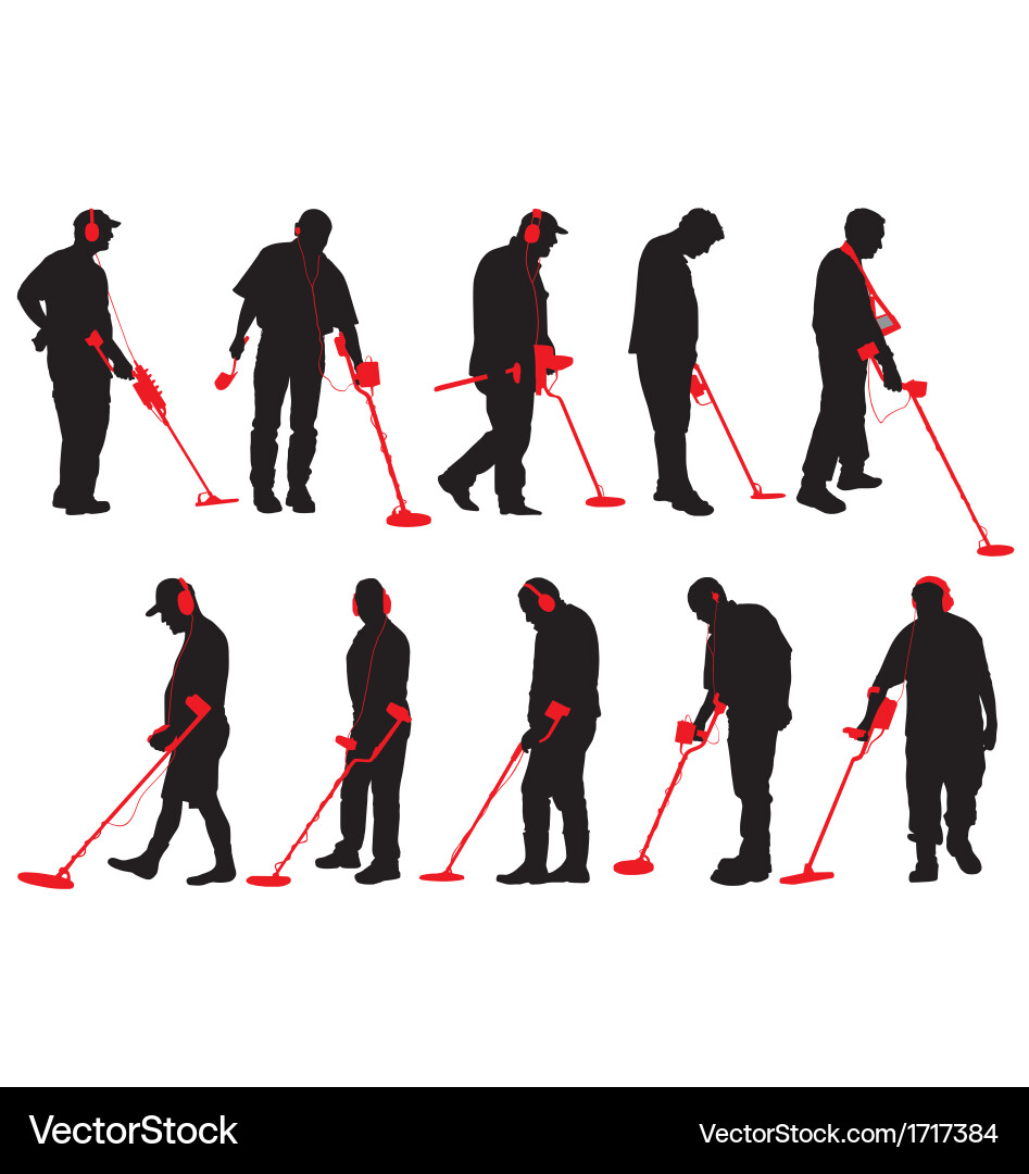 Metal detecting silhouettes Royalty Free Vector Image
