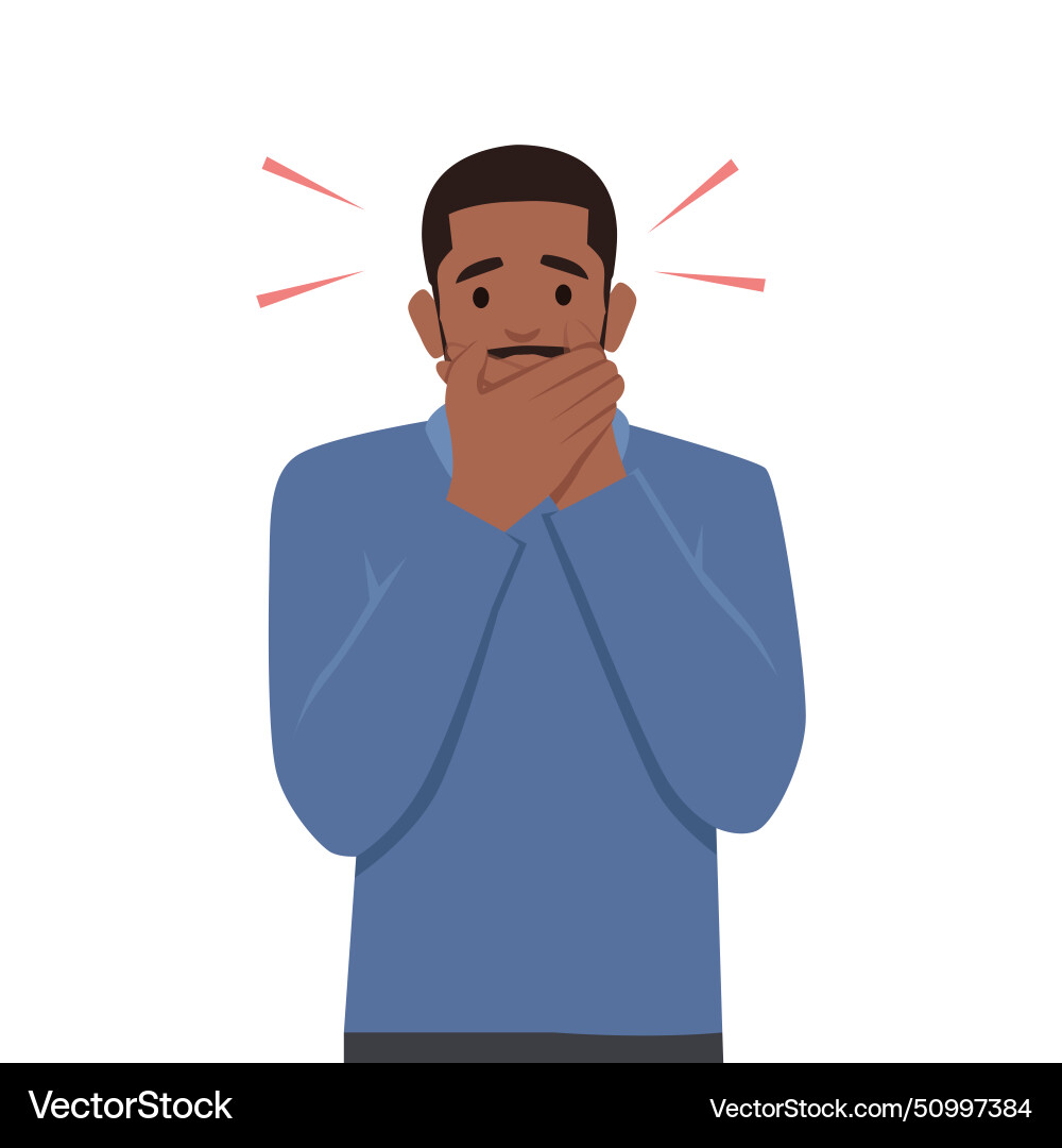 Young man character keep a secret be quiet Vector Image