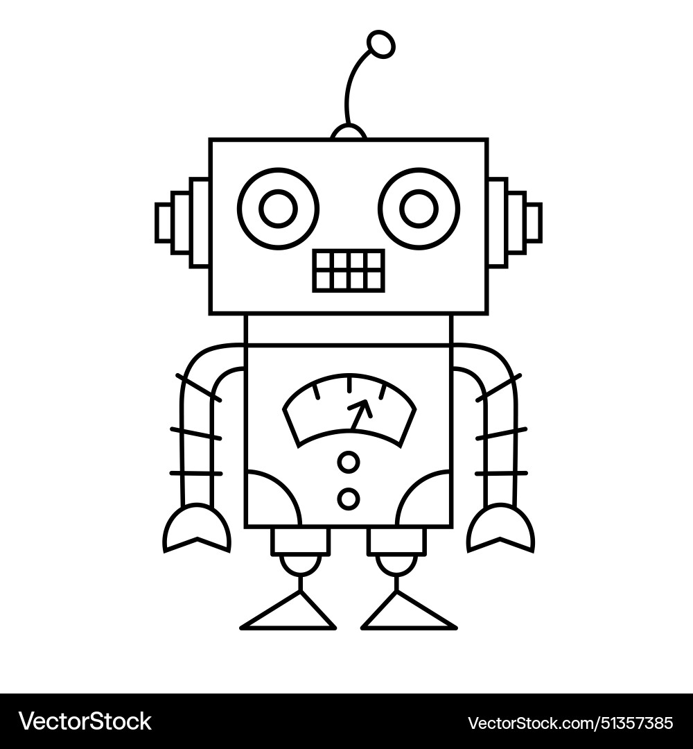 Cute funny robot character outline doodle icon Vector Image