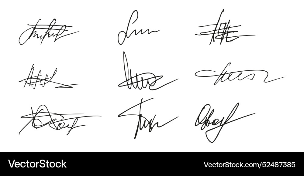 Fake signature hand drawn sample own autograph Vector Image