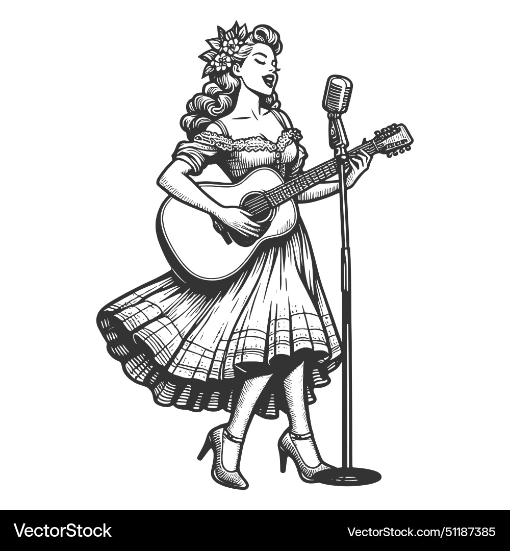 Female singer performing engraving Royalty Free Vector Image