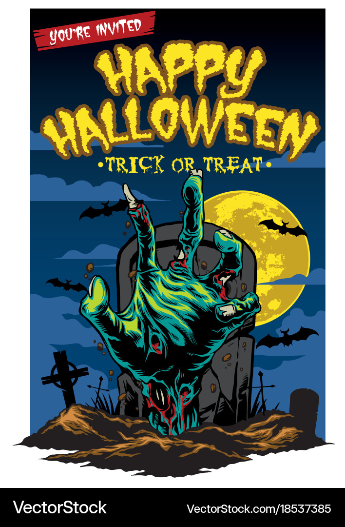 Halloween card design with zombie hand Royalty Free Vector
