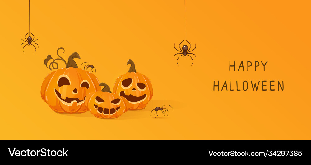 Halloween Pumpkins & Spiders Banner Royalty Free Vector