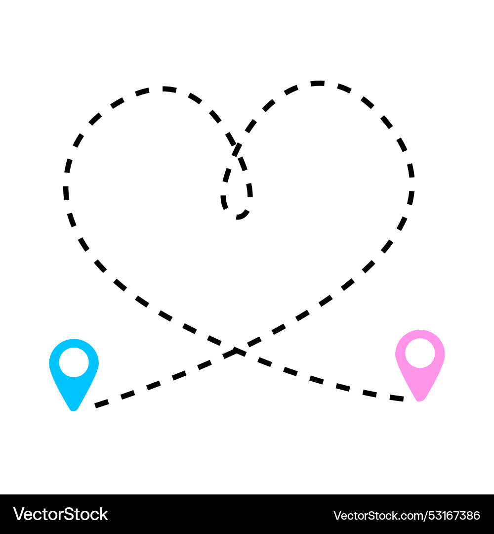 Heart shaped route map black dashed lines pink Vector Image