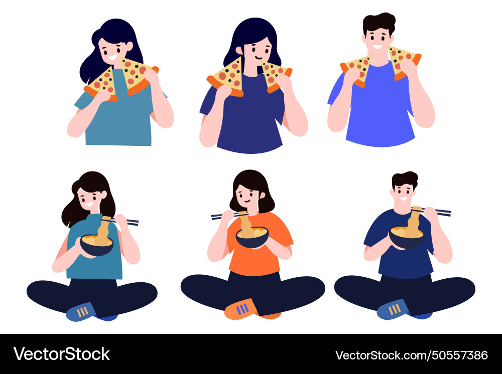 People eating collection flat style on background Vector Image