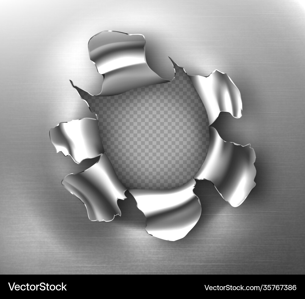 Torn crack bullet hole in steel sheet Royalty Free Vector