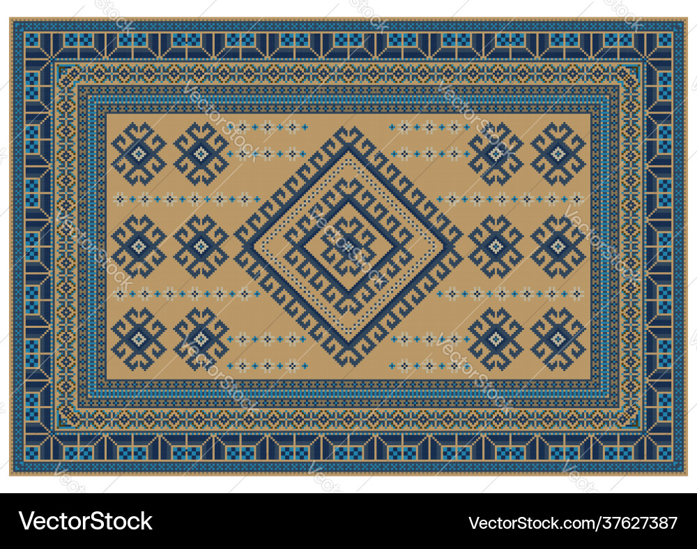 Ethnic Blue and Yellow Carpet Royalty Free Vector Image