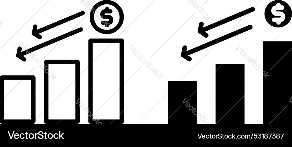 Icon dollar money decrease or down inflation Vector Image