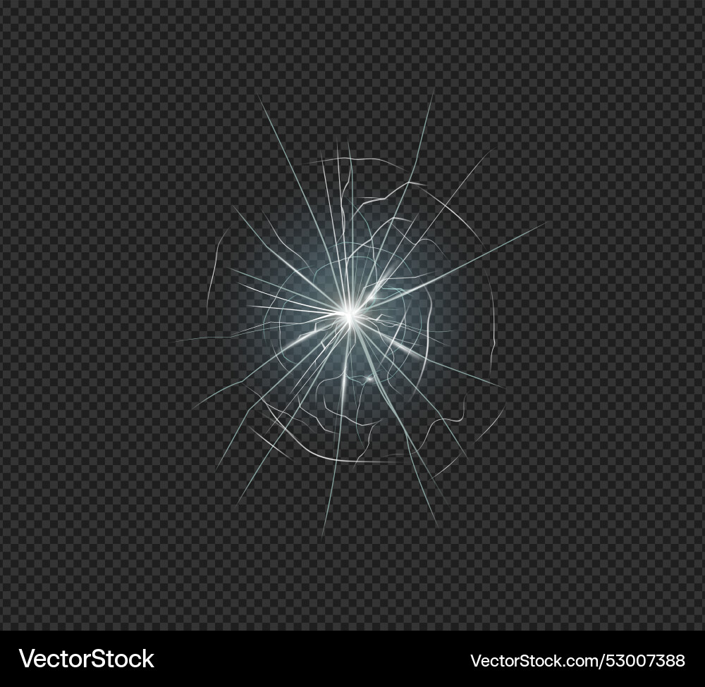 Broken glass with cracks realistic gunshot effect Vector Image